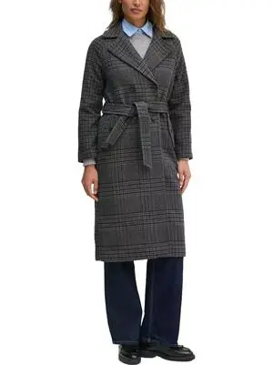 BENETTON Checked Belted Coat - Grey