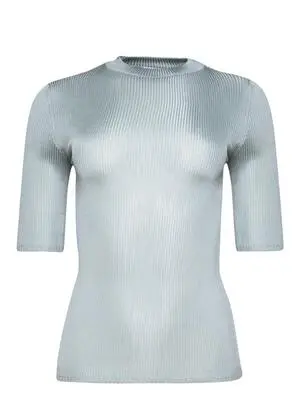 Miu Miu Ribbed Knit Silk Top - Light  Blue