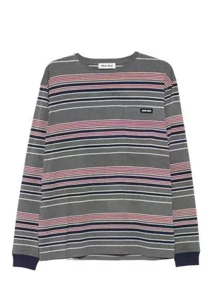 Miu Miu Striped Long Sleeve T-shirt - Grey