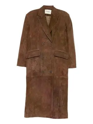 DUCIE Aggie Double-breasted Suede Long Coat - Brown