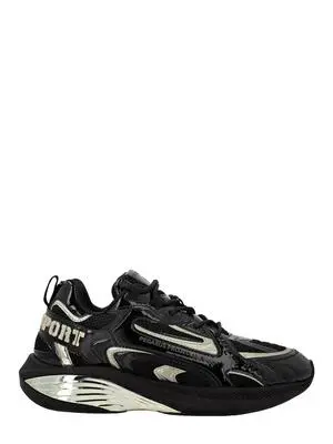 PLEIN SPORT Patent Leather And Mesh Sneakers - Black