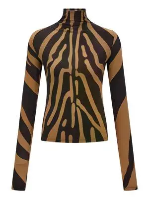 FERRAGAMO Animal-print High-neck Top - Brown