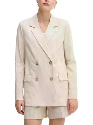 BENETTON Double-breasted Pinstripe Blazer - Neutrals