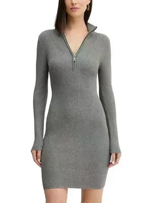 Guess Zip-neck Ribbed Mini Dress - Grey