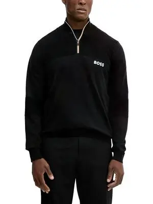 BOSS Logo-print Zip-up Sweater - Black
