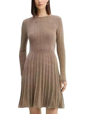 Guess Long-sleeved Cable-knit Mini Dress - Brown