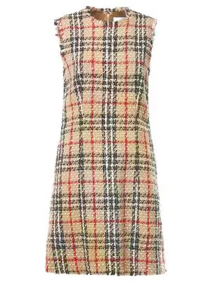Burberry Checked Mini Dress - Neutrals
