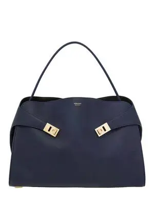 FERRAGAMO Large Leather Shoulder Bag - Blue