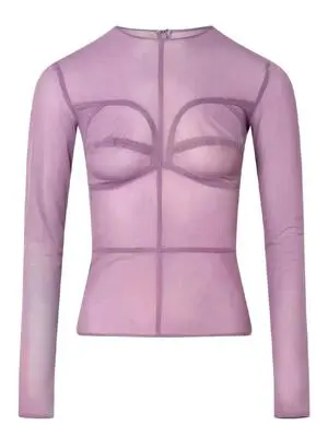 PUSHBUTTON Paneled-design Long-sleeves Blouse - Purple