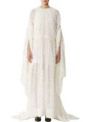 LANVIN Long Dress In Plumetis Silk - White/ivory