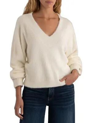 Kut From The Kloth Revel Fuzzy V-neck Sweater - Ivory