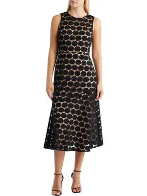 Sam Edelman Polka Dot Lace Midi Dress - Black