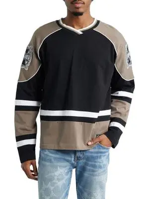 MEMORY LANE Oversize Shield Hockey Jersey - Black