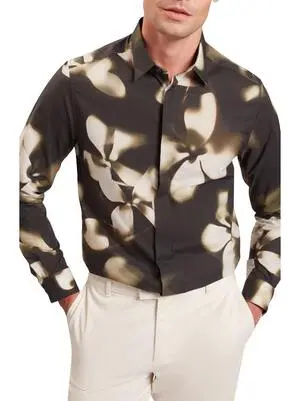 Ted Baker London Wrenin Photographic Floral Print Button-up Shirt - Black