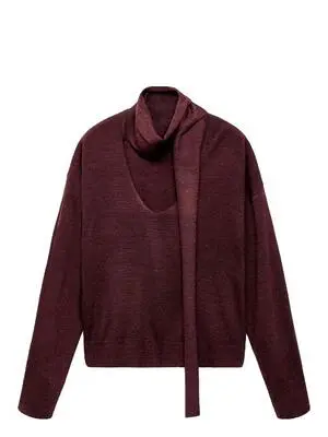 Mango V-neck Sweater With Attached Scarf - Wine