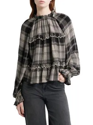 Treasure & Bond Long Sleeve Plaid Woven Shirt - Black- White Ryan Plaid