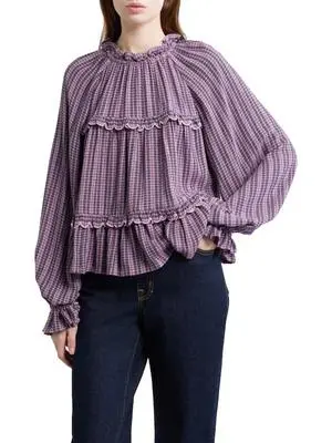 Treasure & Bond Long Sleeve Plaid Woven Shirt - Navy- Purple Molly Plaid