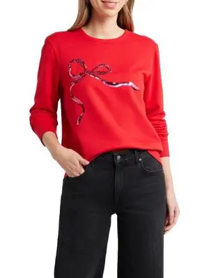 Caslon Sequin Bow Sweatshirt - Red Sequin Bow