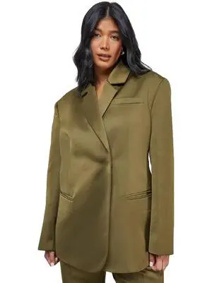 WAREHOUSE Premium Satin Oversized Blazer - Olive