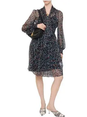 Burberry Ditsy Floral Silk Creponne Dress - Black