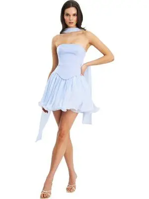 MISS CIRCLE Strapless Boned Peplum Mini Dress - Baby Blue