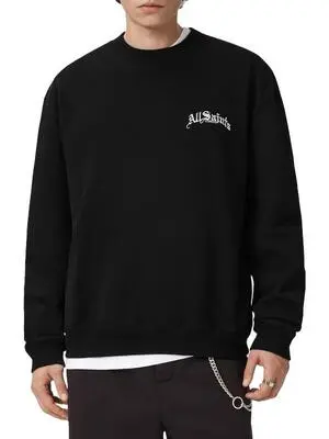 ALLSAINTS Descent Oversize Embroidered Crewneck Sweatshirt - Washed Black