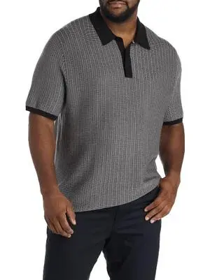 Perry Ellis Big & Tall Geometric Jacquard Polo Shirt - Black