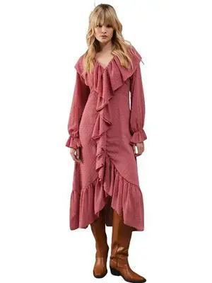 WAREHOUSE Dobby Chiffon Midi Dress - Rose