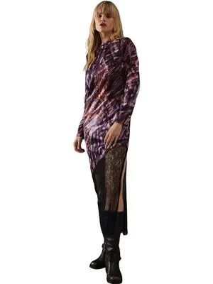 WAREHOUSE Column Lace Panel Midi Dress - Multi