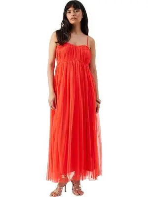 WAREHOUSE Tulle Strappy Bandeau Maxi Dress - Red