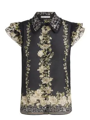 Alice + Olivia Cotton-silk Floral Martel Blouse - Black