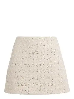 Alice + Olivia Embellished Tweed Mini Skirt - Beige