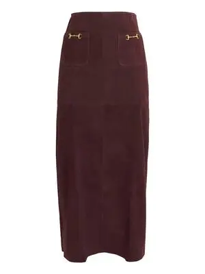 Rixo Suede Edwina Midi Skirt - Burgundy
