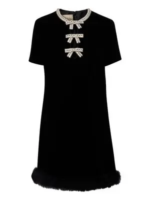 Valentino Garavani Embellished Feather-trimmed Velvet Minidress - Black
