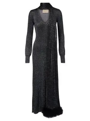 Valentino Garavani Feather-trimmed Lamé Maxi Dress - Black