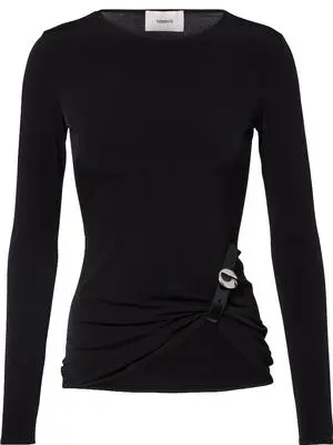 Coperni Gathered Leather-trimmed Top - Black