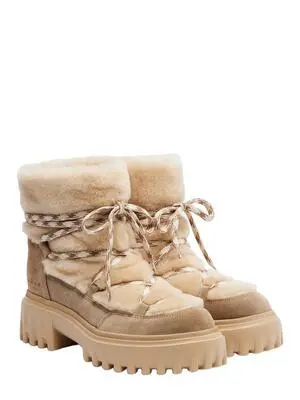 Hogan Shearling And Suede Ankle Boots - Beige