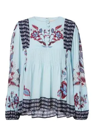 Farm Rio Marcelle Pleated Blouse - Blue