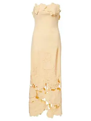 LEO LIN Rayna Floral-appliqué Strapless Midi Dress - Yellow