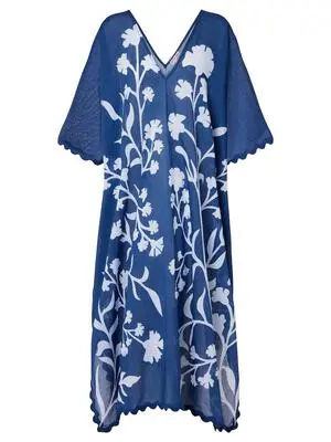 JULIET DUNN Scalloped Cotton Kaftan - Blue