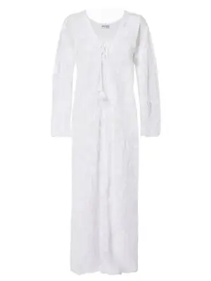 JULIET DUNN Embroidered Sheer Cotton Kaftan - White