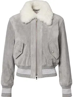 Thom Browne Shearling-trimmed Suede Jacket - Grey