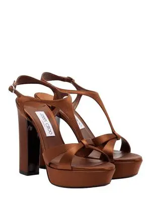JIMMY CHOO Kesia 120 Satin Platform Sandals - Brown