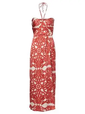 Poupette St Barth Collina Printed Satin Midi Dress - Red