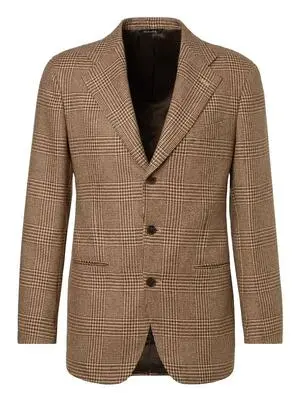 SAMAN AMEL Prince Of Wales Check Alpaca Blazer - Brown