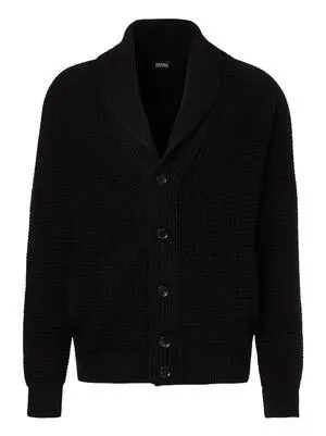 Zegna Waffle-knit Cashmere-blend Cardigan - Black