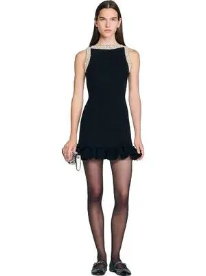 Sandro Mini Beaded Dress - Black