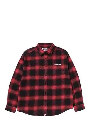 A BATHING APE Logo Ombre Check Flannel Long Sleeve Shirt - Red