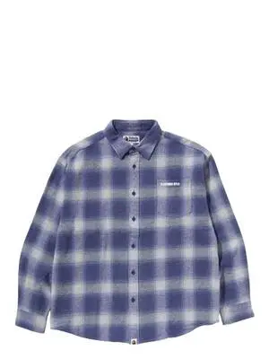 A BATHING APE Logo Ombre Check Flannel Long Sleeve Shirt - Beige