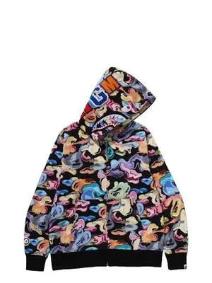 A BATHING APE Art Camo Shark Full Zip Hoodie - Black